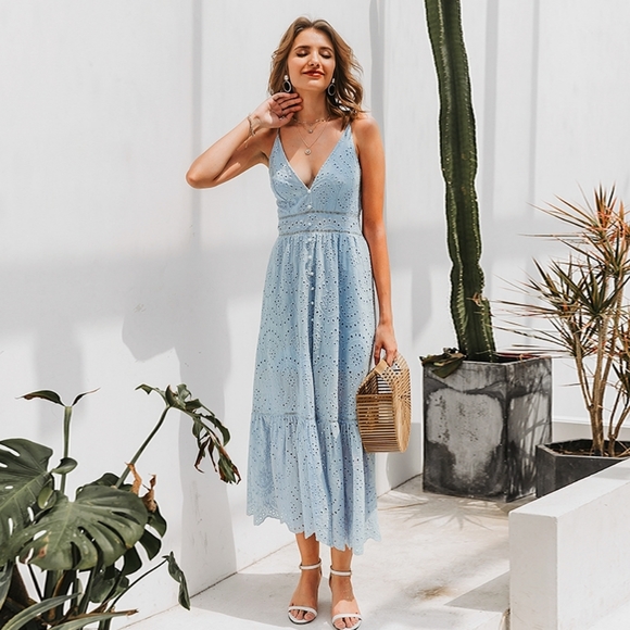 Dresses | Blue Summer Dress Midi | Poshmark